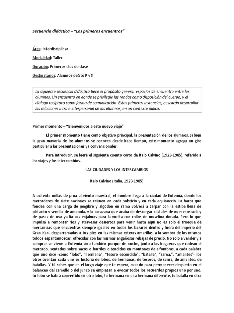 Secuencia Didáctica: Primeros Encuentros | PDF