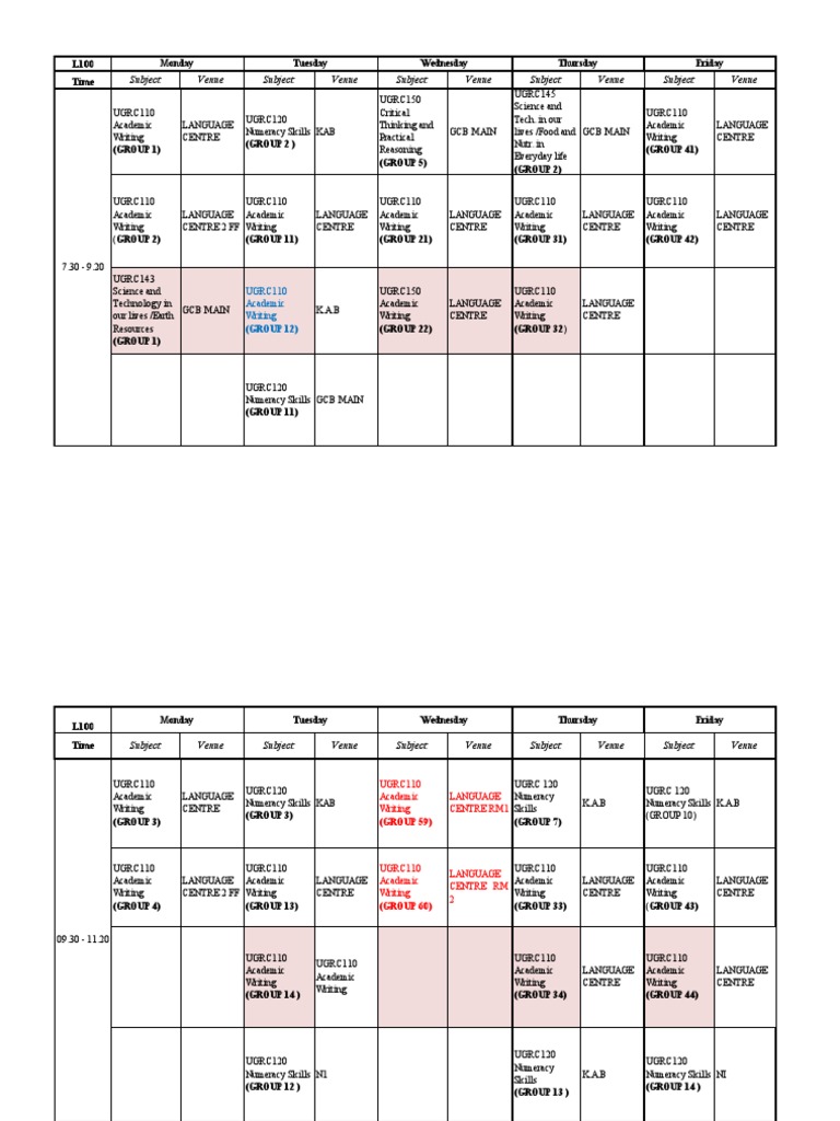 UG Level 100 Timetable 2023 | PDF | Cognitive Science | Science