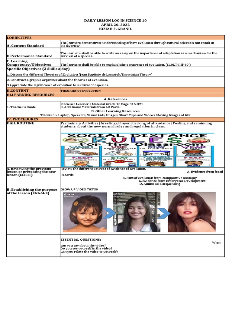 Lesson Plan Cot - Evolution | PDF | Evolution | Theory