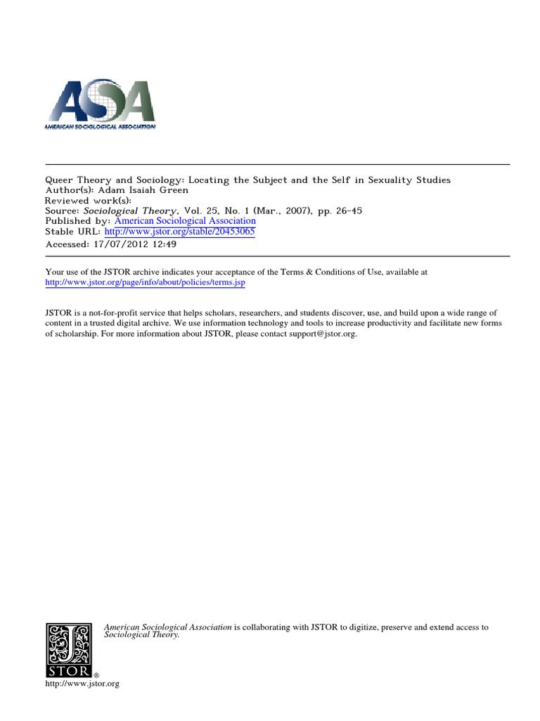 Queer Theory and Sociology - Adam Isaiah Green | PDF | LGBTQIA+ Studies ...