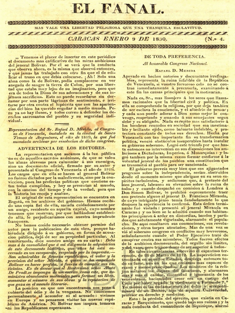 El Fanal--Periódico (Venezuela, 9 de enero de 1830) | PDF