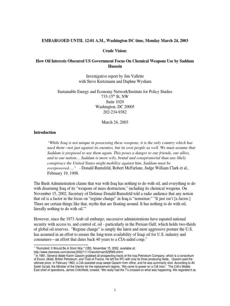 Oil Interests and US Focus on Iraq's WMD | PDF | Saddam Hussein ...