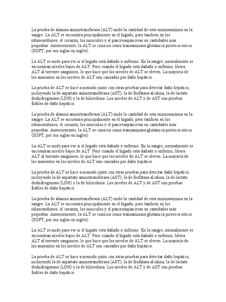 La Prueba de Alanina Aminotransferasa | PDF | Transaminasa | Alanina ...