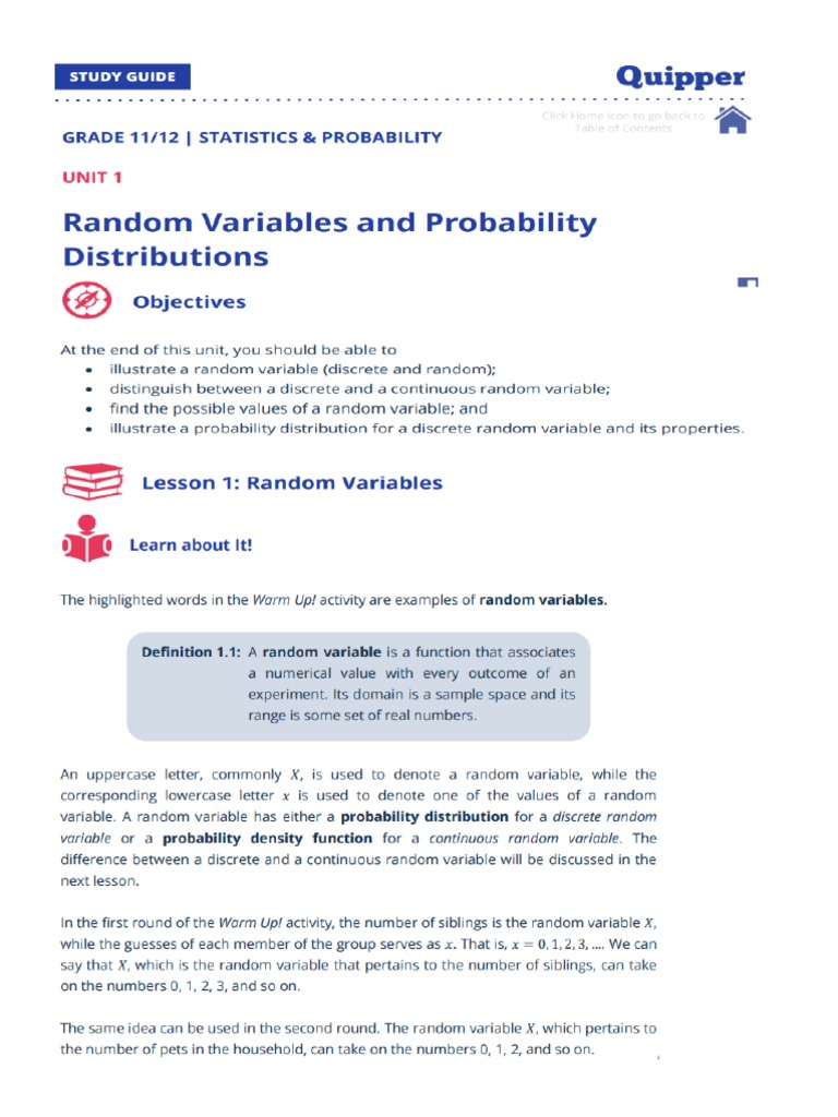 Unit 1 Random Variables and Probability Distributions | PDF