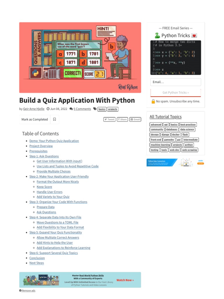 Build A Quiz Application With Python | PDF | Boolean Data Type | Control Flow
