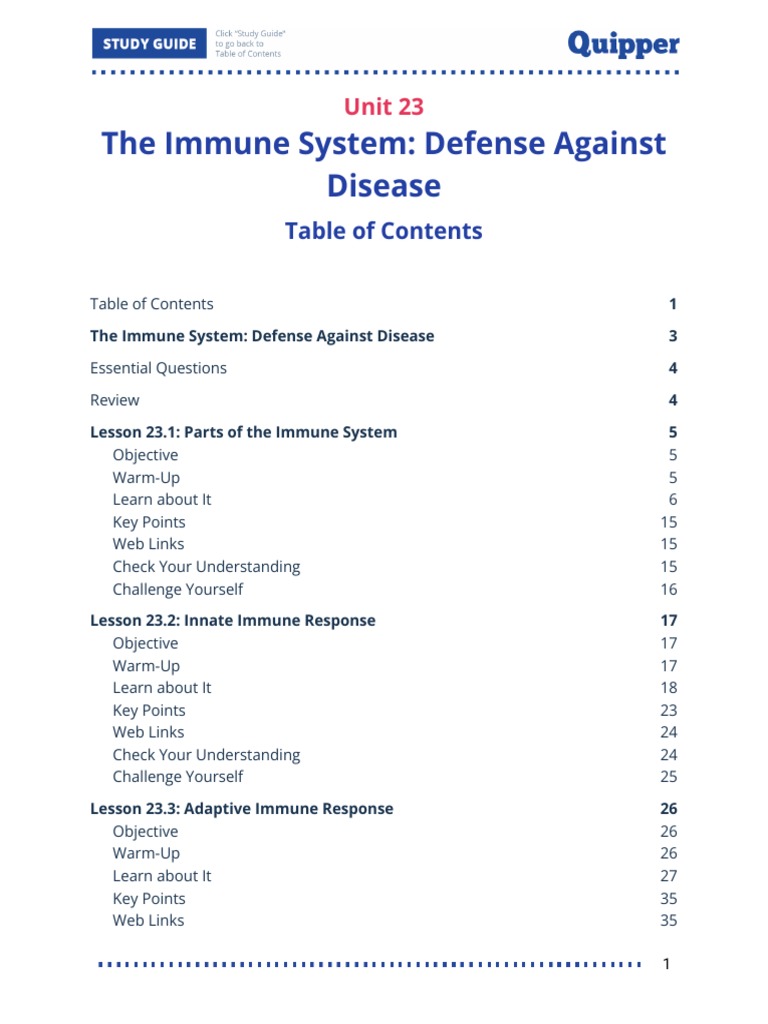 The Immune System Defense Against Disease Study Guide | PDF | Lymphatic ...