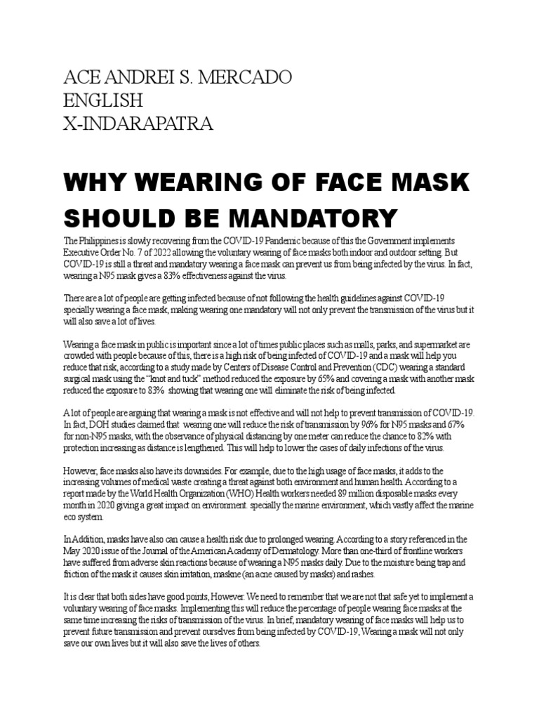 Why Wearing of Face Mask Should Be Mandatory | PDF | Epidemiology ...