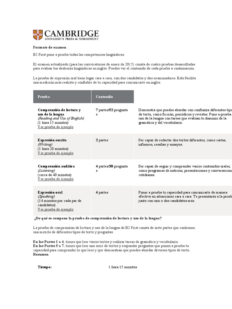 B2 Formato de Examen | Descargar gratis PDF | Cognición | Lingüística