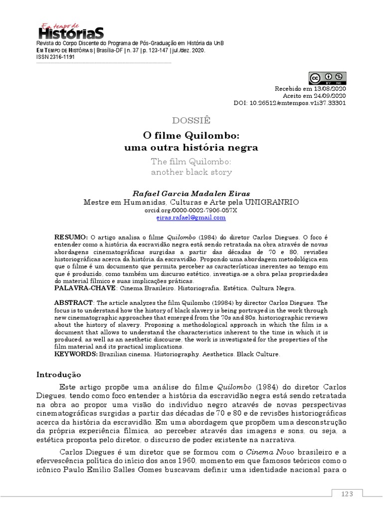 O Filme Quilombo Uma Outra História Negra. Rafael Garcia Madalen Eiras. | PDF | Pós-modernismo ...