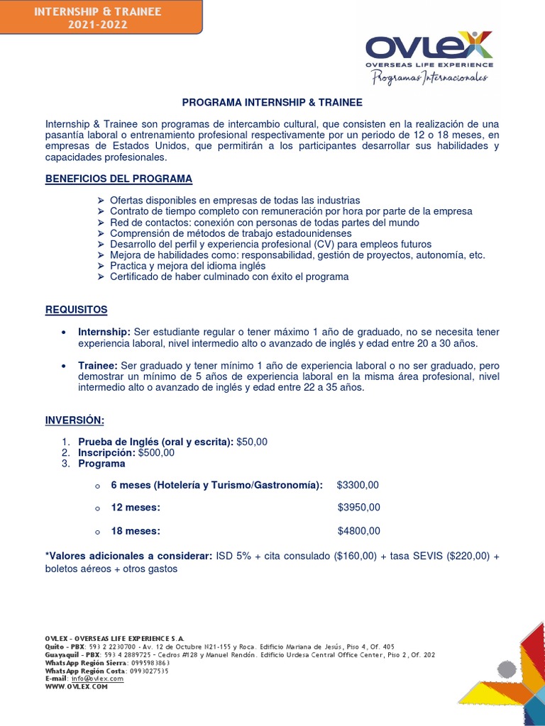 Programa INTERNSHIP TRAINEE OVLEX 2021-2022 | PDF
