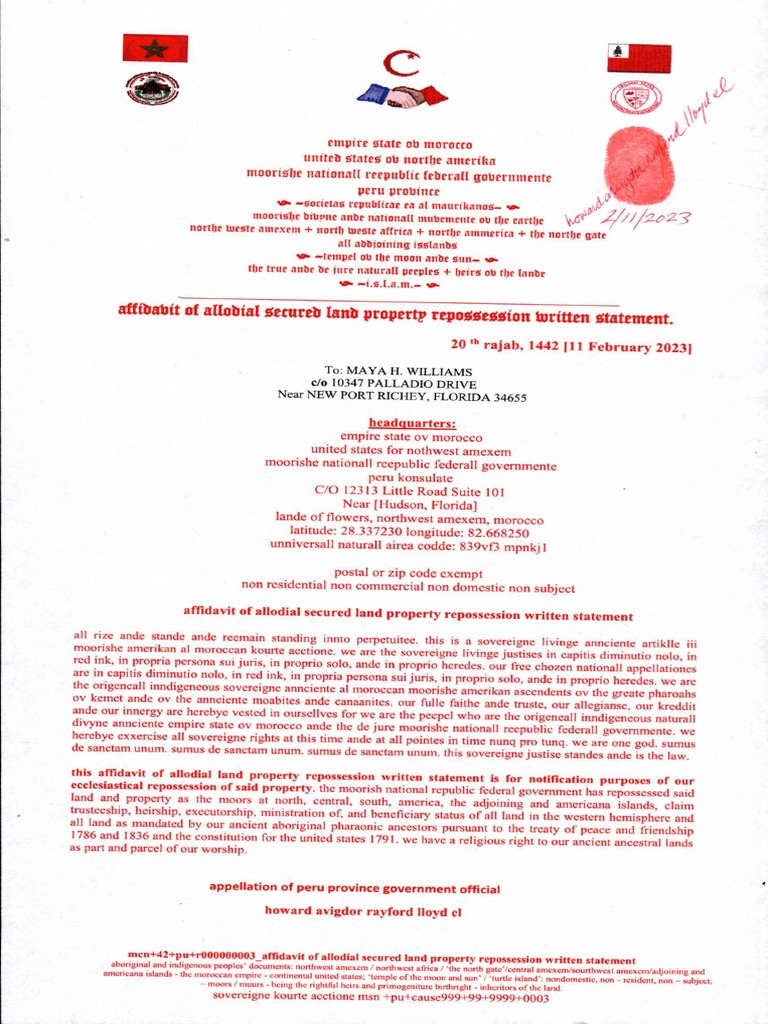 Affidavit of Clear Perfect Allodial Land Title and Affidavit of ...