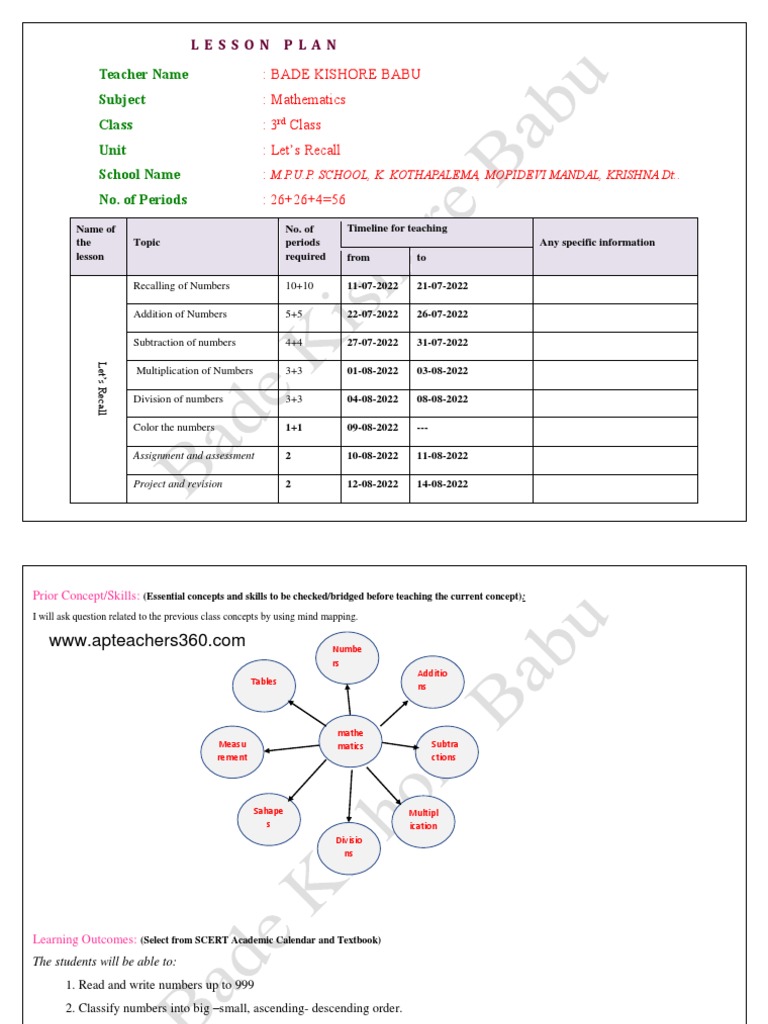 3rd Mathematics - Let's Recall - Lesson Plan | PDF | Lesson Plan | Numbers