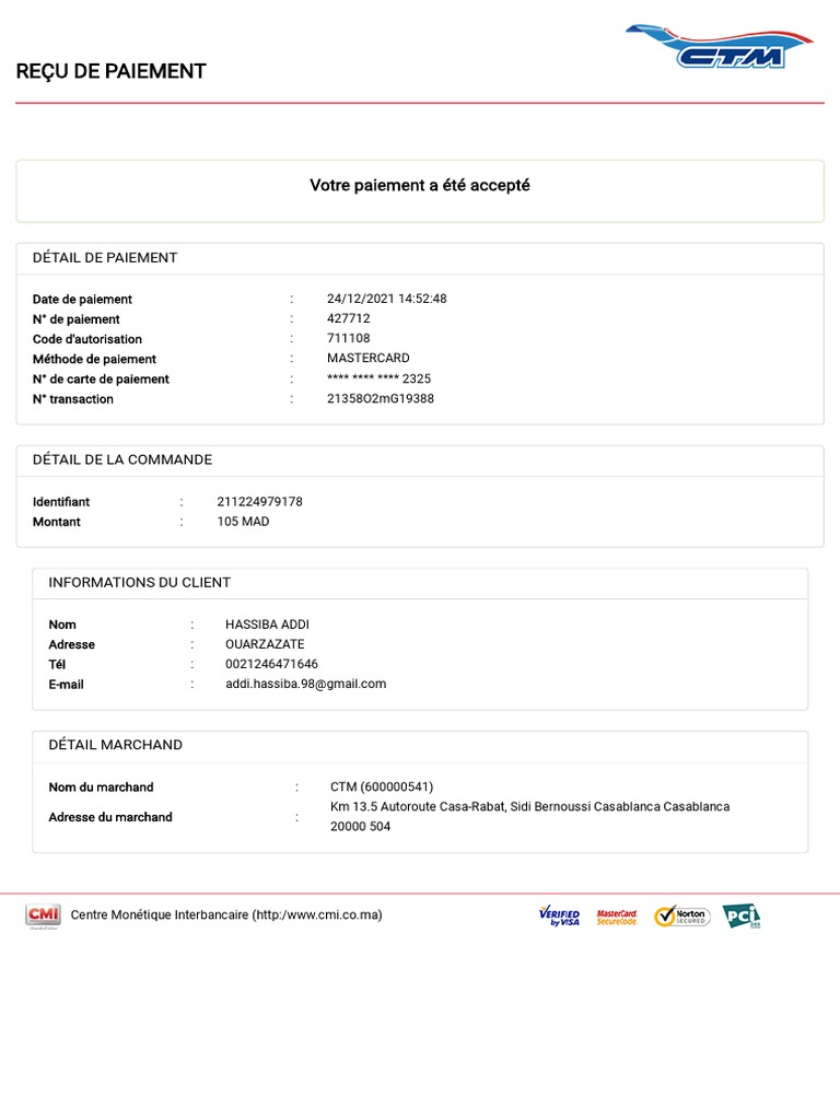 Exemple de reçu de paiement | PDF