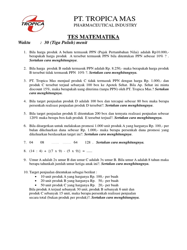 Tes Matematika New Pdf
