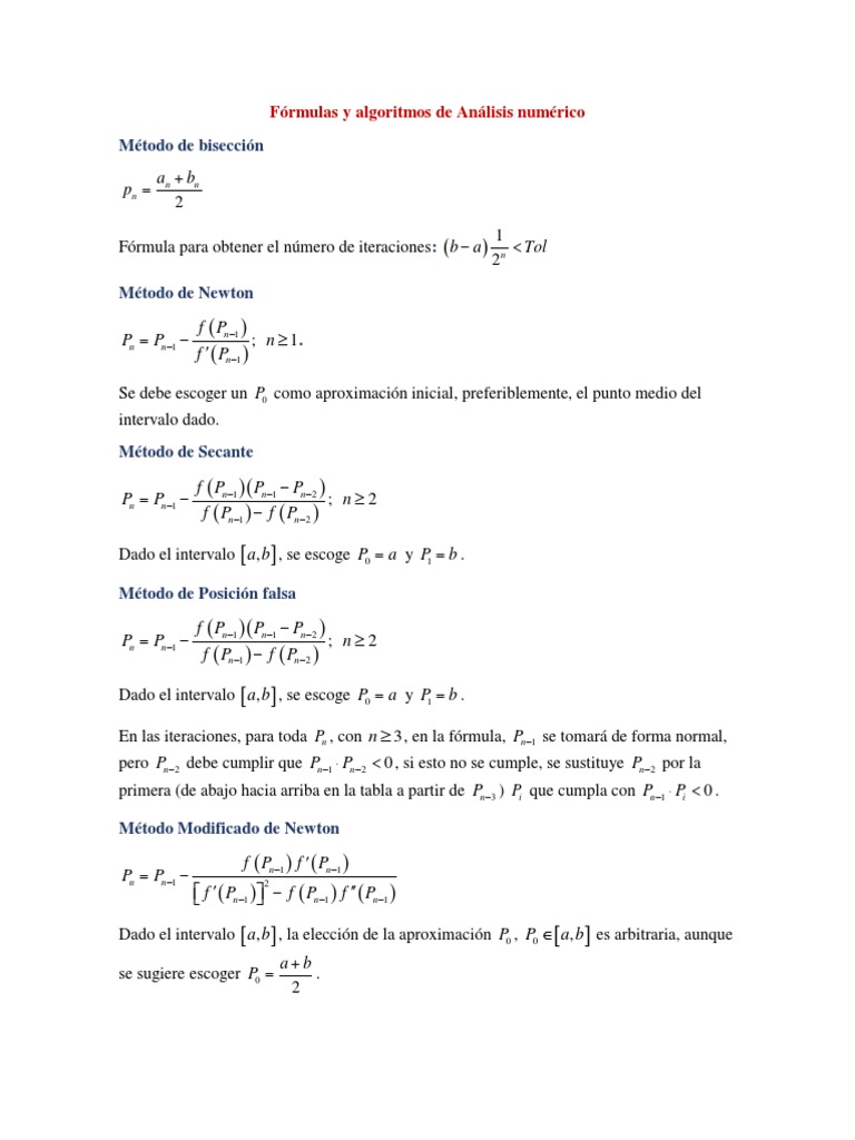 Fórmulas y Algoritmos de Análisis Numérico.. | PDF | Análisis numérico | Función (Matemáticas)