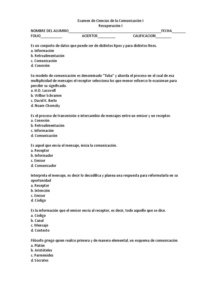 Examen de Ciencias de La Comunicación I | PDF | Comunicación | Internet