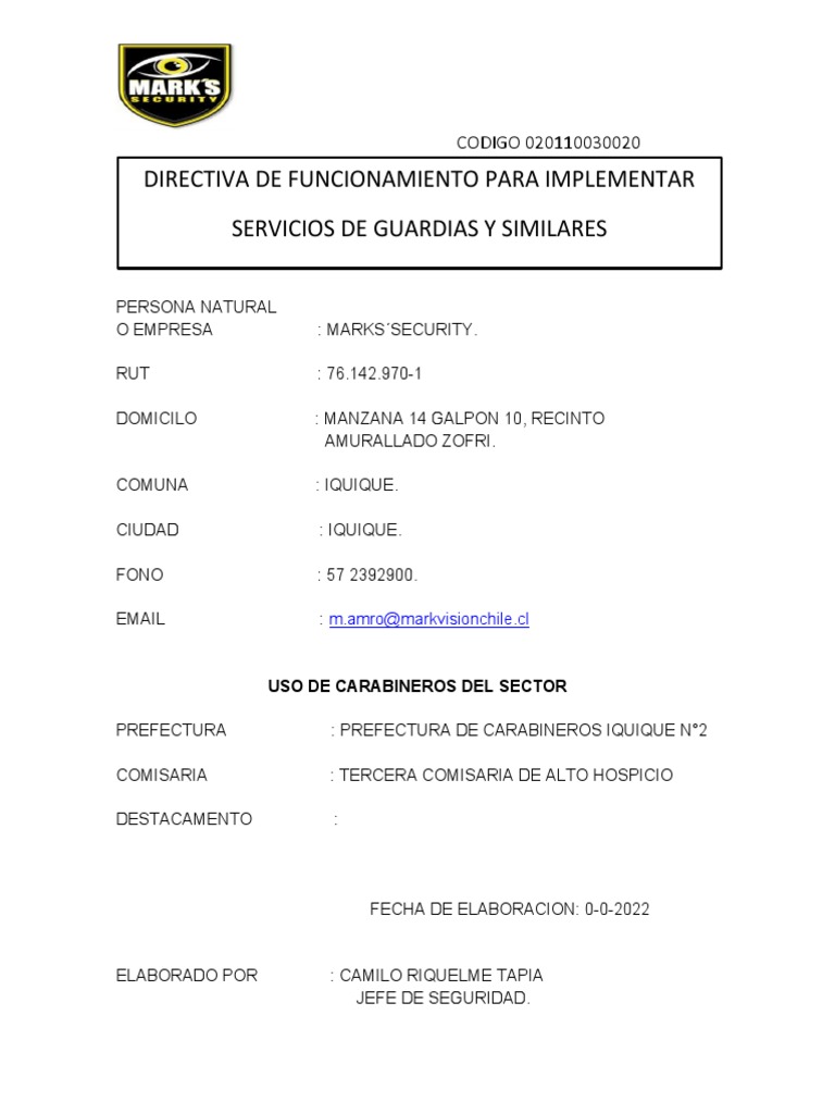 Formato Directiva Funcionamiento | PDF | Guardia de seguridad