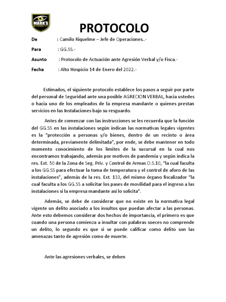 Protocolo Ante Agresion Verbal | PDF