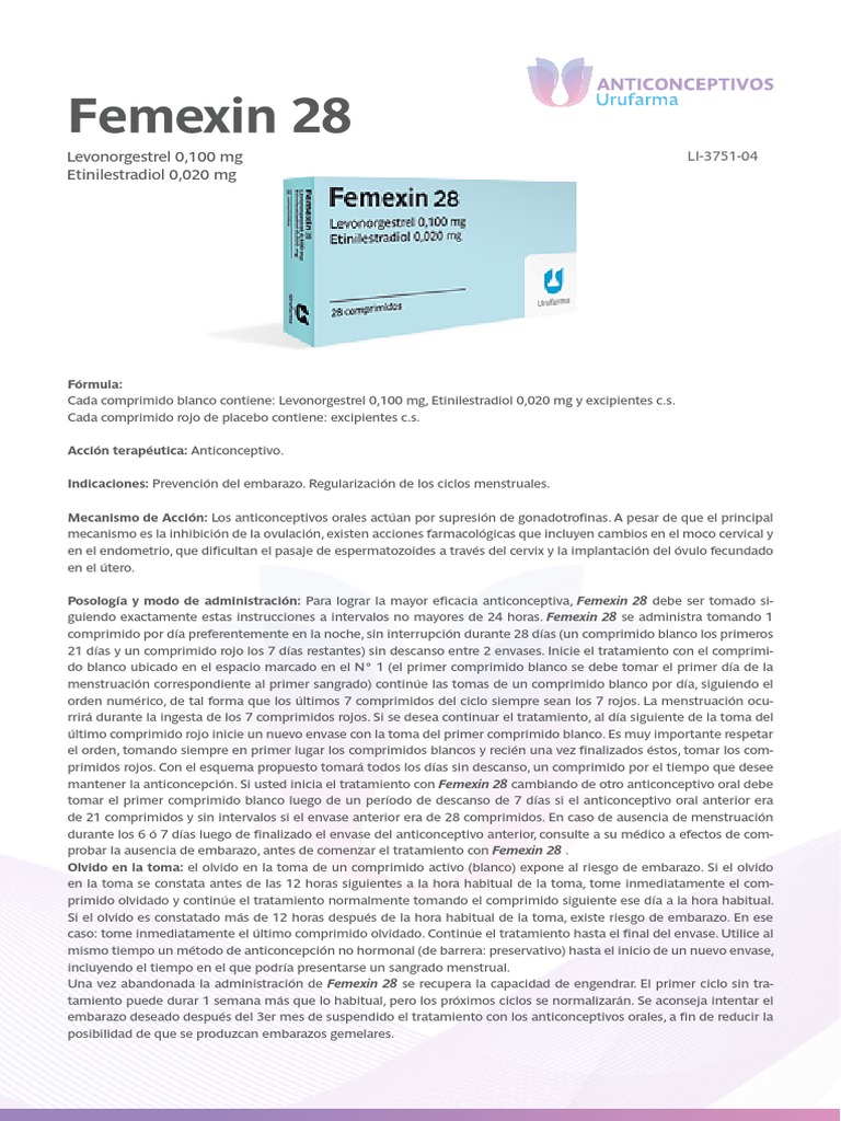 Aco Femexin28 | PDF | Control de la natalidad | Píldora anticonceptiva ...