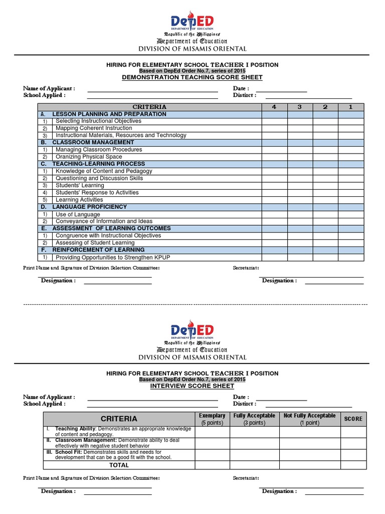 Score Sheet | PDF | Learning | Classroom Management