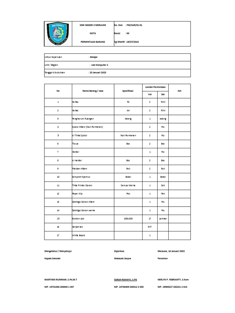 Format Permintaan Barang 4 | PDF