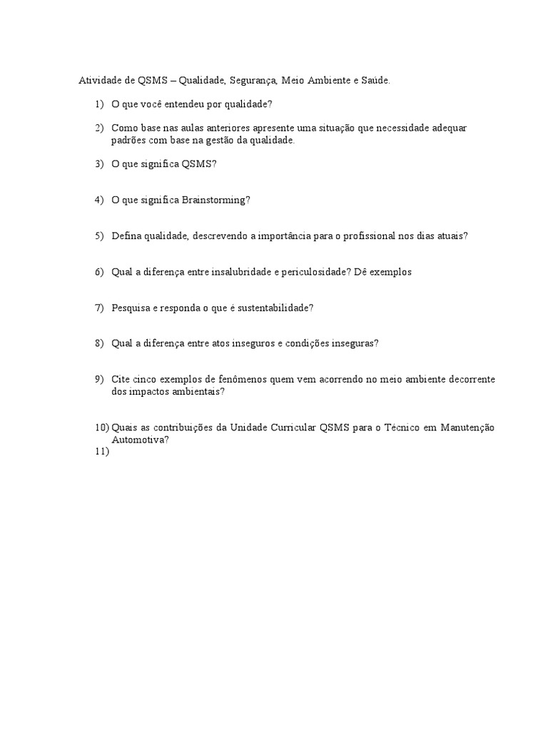 Atividade de QSMS | PDF