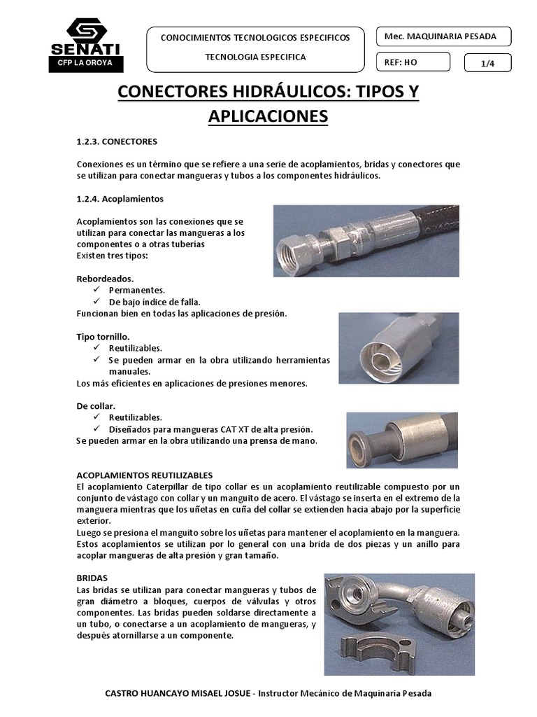 CONECTORES HIDRAULICOS TIPOS Y APLICACIONES - Docx-1 | PDF | Tornillo | Bienes manufacturados