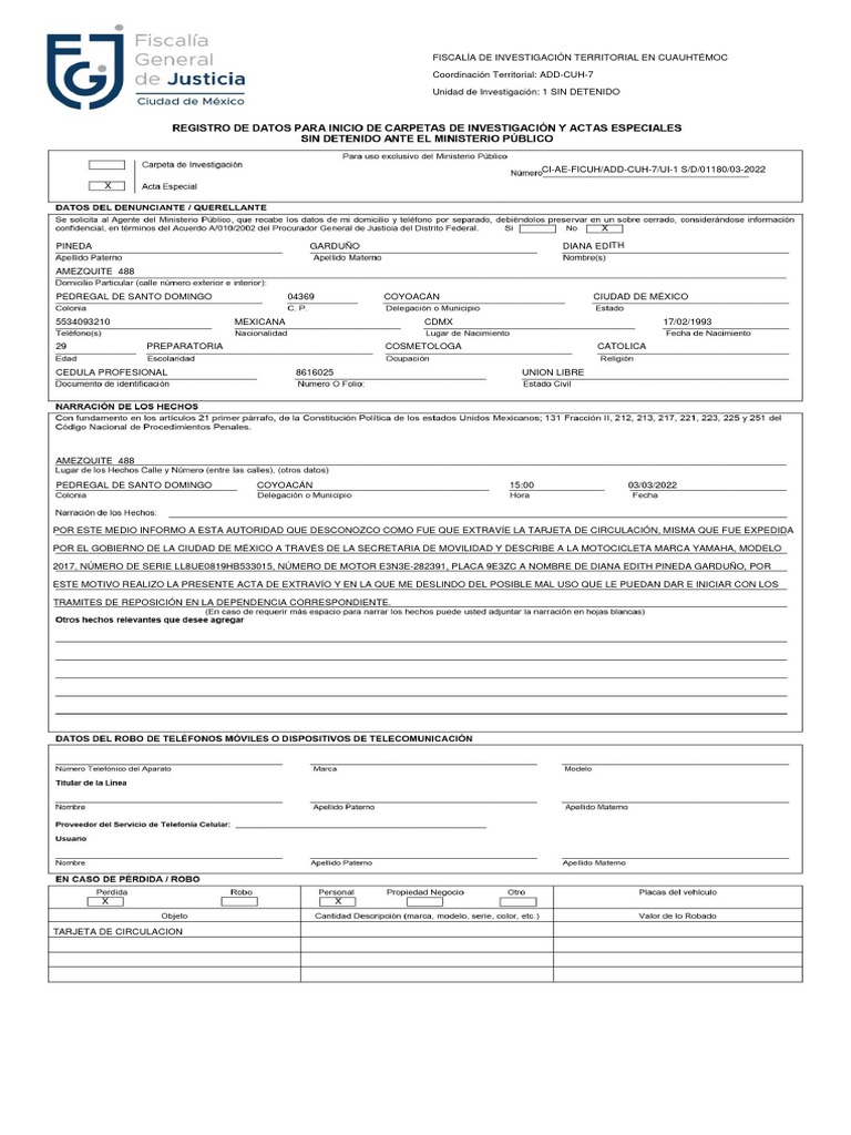 Constancia General de Extravio | PDF