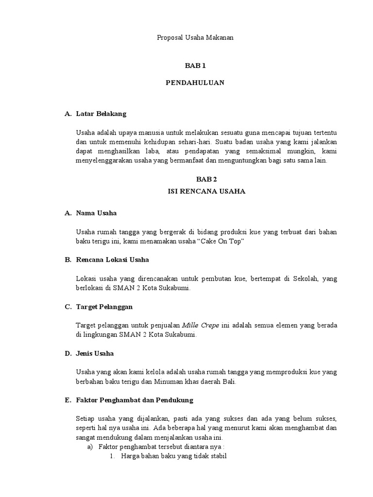 Proposal Usaha Cake On Top | PDF