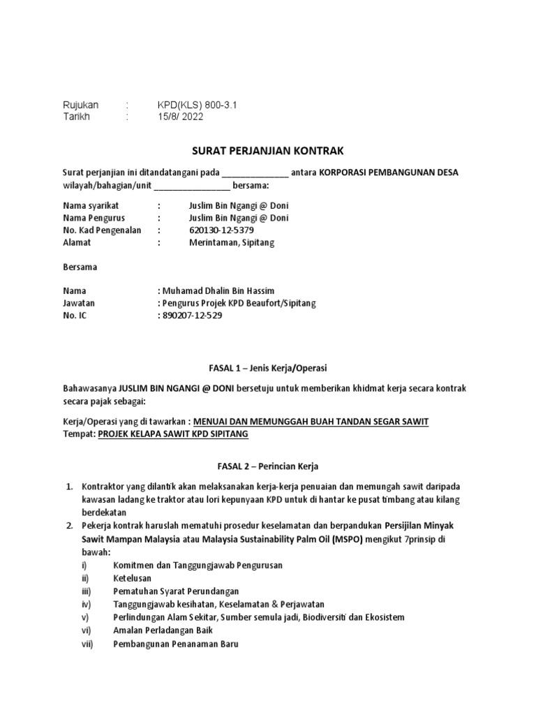 Surat Perjanjian Kontrak | PDF