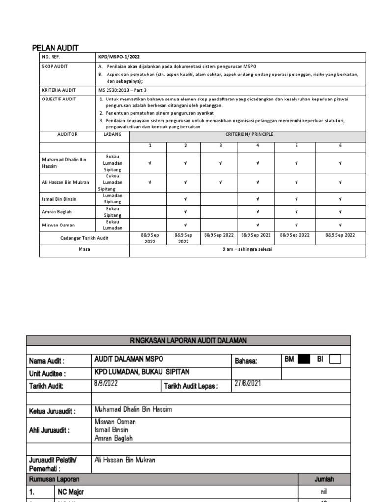Audit Dalaman MSPO 2022 | PDF