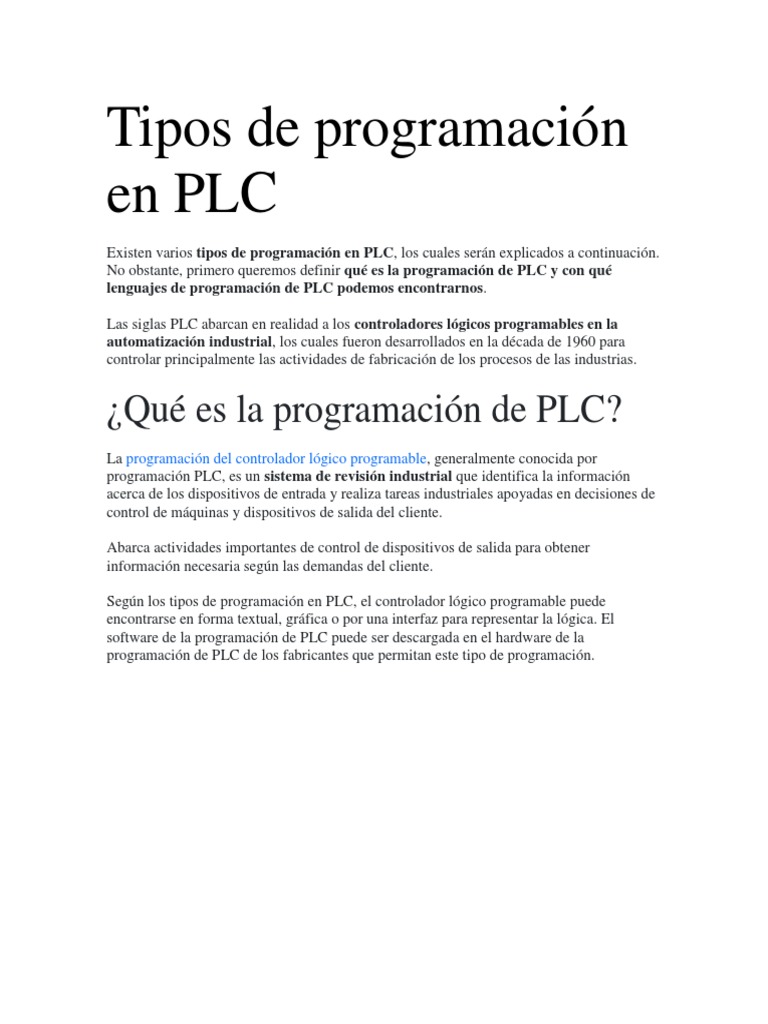 PLC Tipos y Programacion | PDF | Controlador lógico programable ...