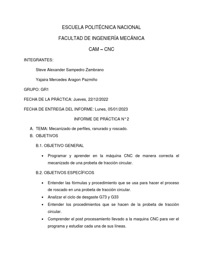 Informe n2 CNC Gr1 Sampedro Argon | PDF | Control numerico | Mecanizado