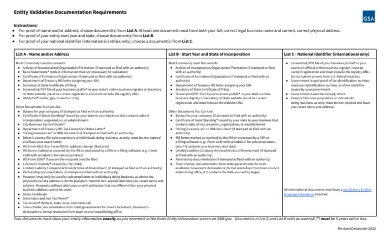 EVS Documentation Requirements | PDF | Internal Revenue Service | Taxes