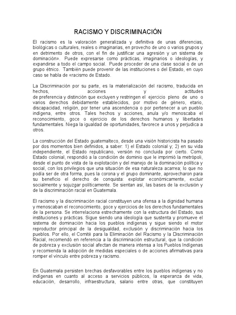 Racismo y Discriminación | PDF | Racismo | Discriminación y relaciones ...