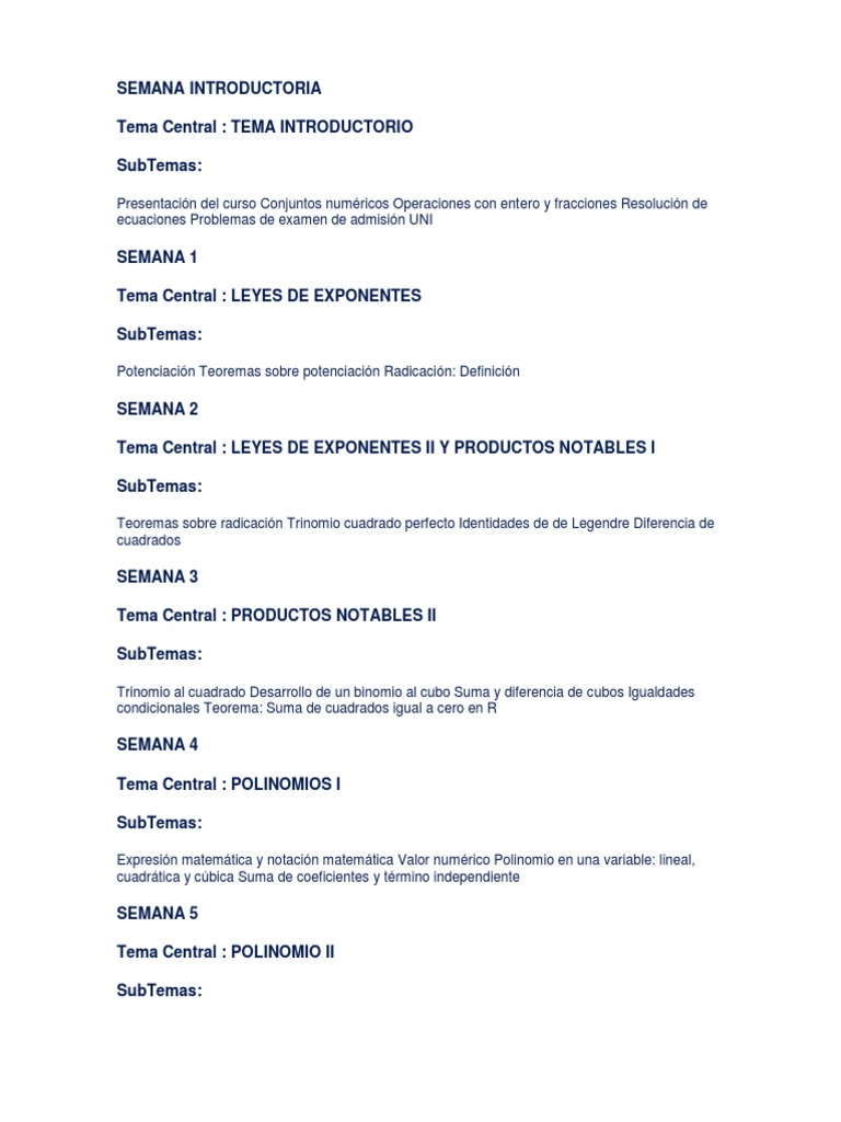 Temas de ALGEBRA | PDF | Factorización | Ecuaciones