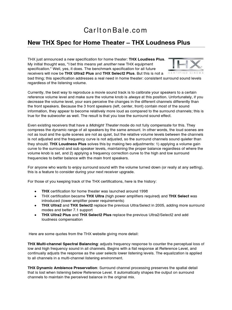 THX Specification For Home Theater | PDF