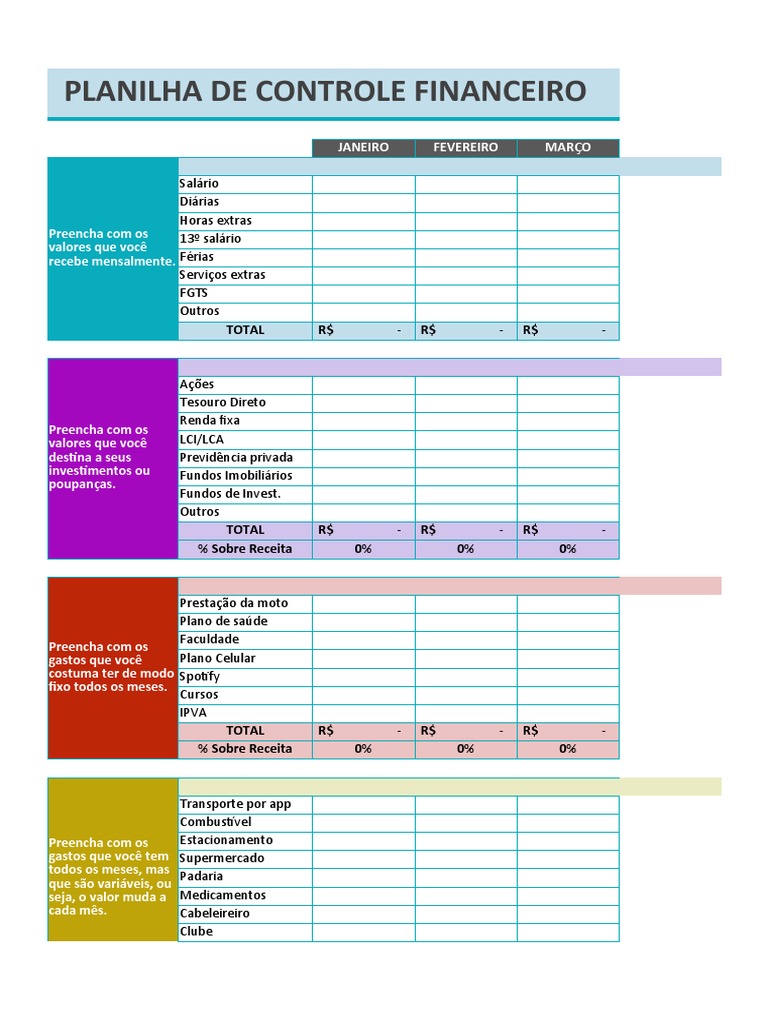 Planilha de Controle Financeiro Pessoal Excelente | PDF | Renda fixa ...