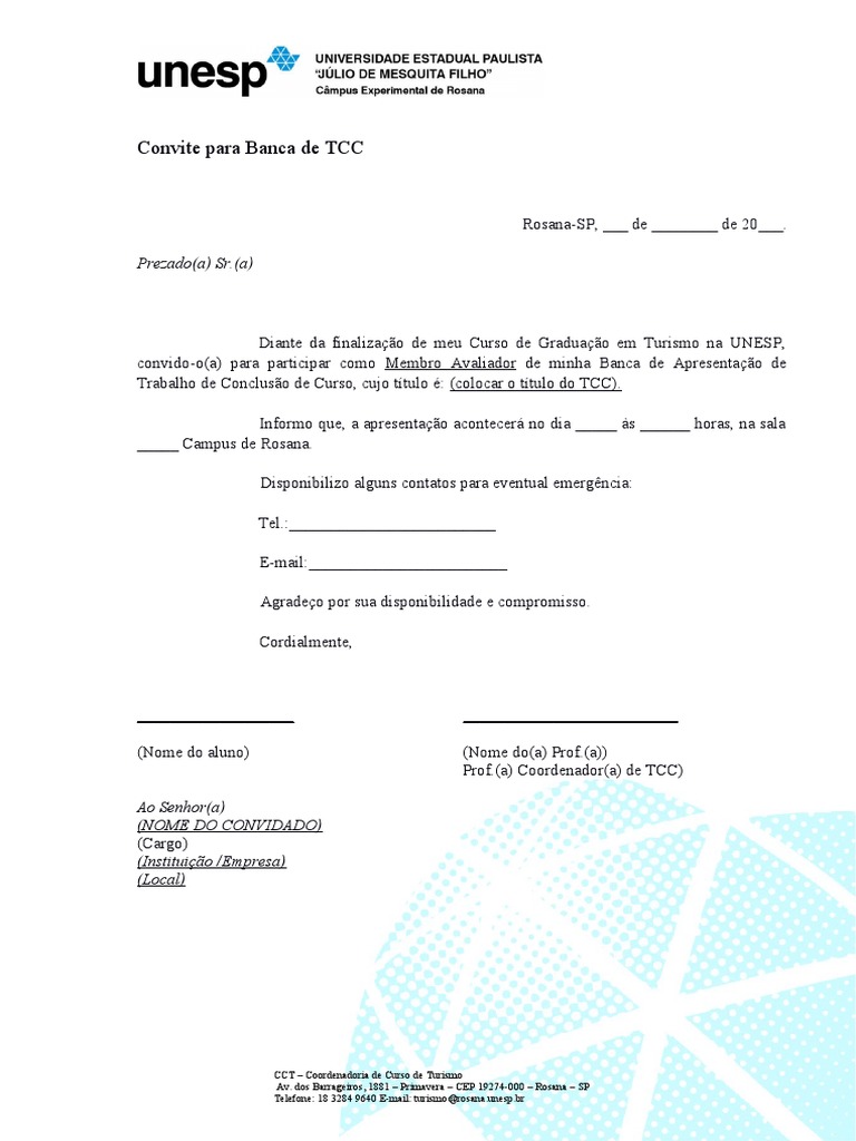 Como Preencher Carta Convite Modelo