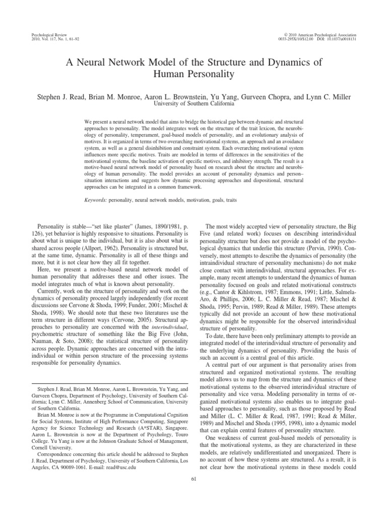 Read Et Al (2010) - A Neural-Network Model of Personality | PDF ...