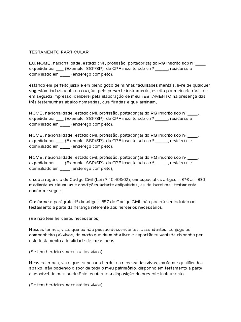 Testamento Particular | PDF | Testamento | Documento