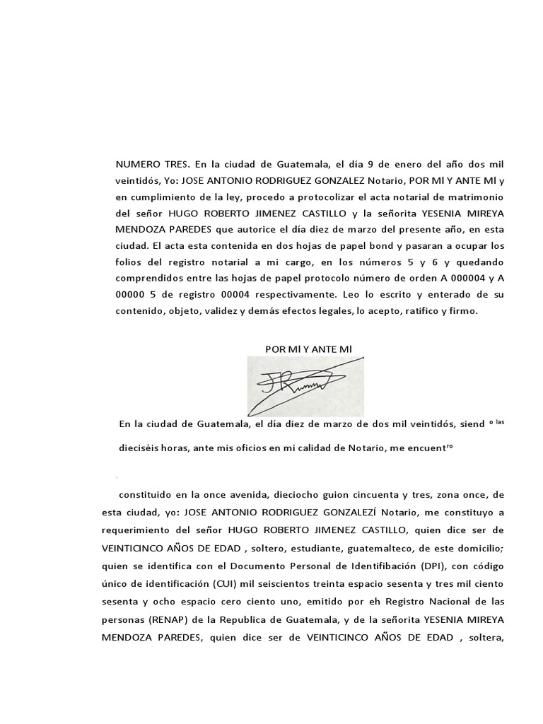 Protocolización Acta de Matrimonio | PDF | Matrimonio | Guatemala