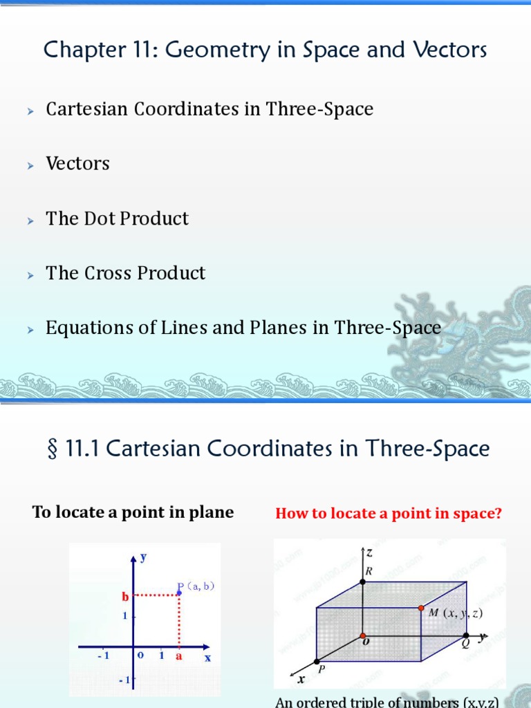 Chapter 11 Geometry In Space And Vectors Pdf Cartesian Coordinate