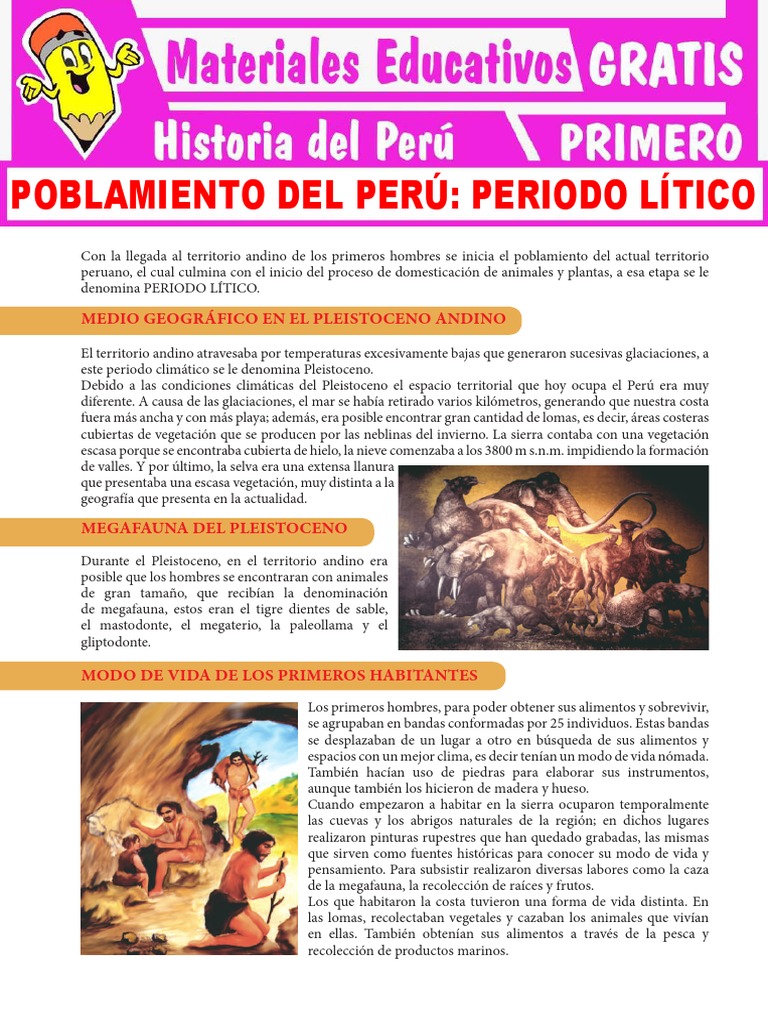 3.periodo Lítico para Primer Grado de Secundaria | PDF | pleistoceno | Perú