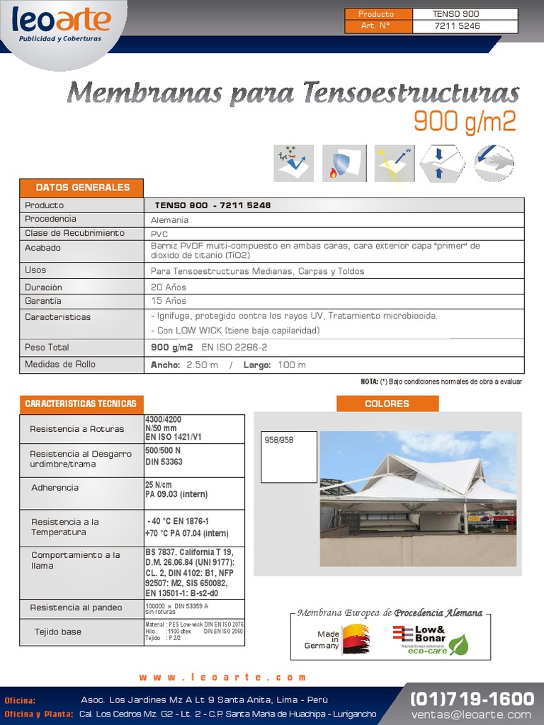 TENSO 900: Membrana para Carpas y Toldos | PDF | Sustancias químicas ...