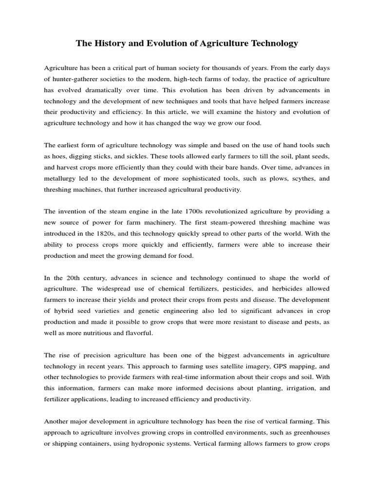 The History and Evolution of Agriculture Technology | PDF | Agriculture ...