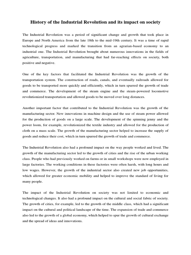 Industrial Revolution's Societal Impact | PDF | Industrial Revolution ...