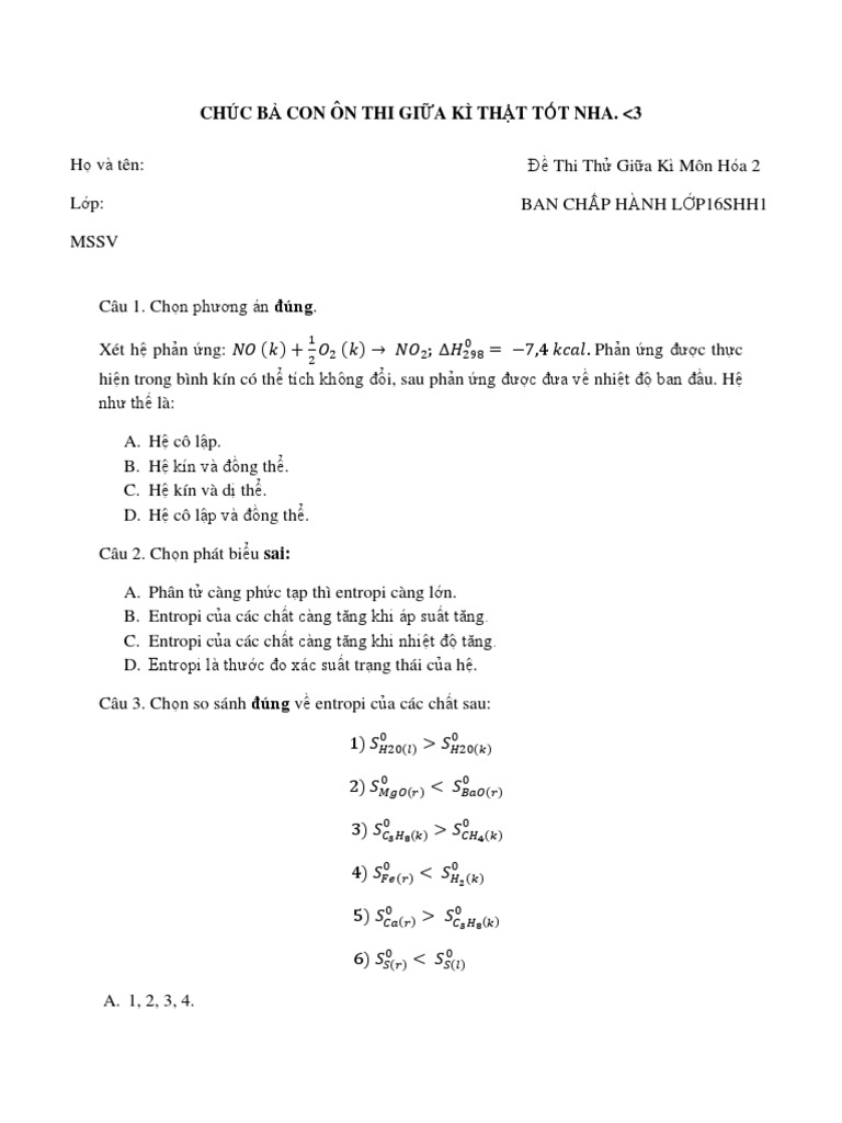 Thi TH Hóa A2 | PDF