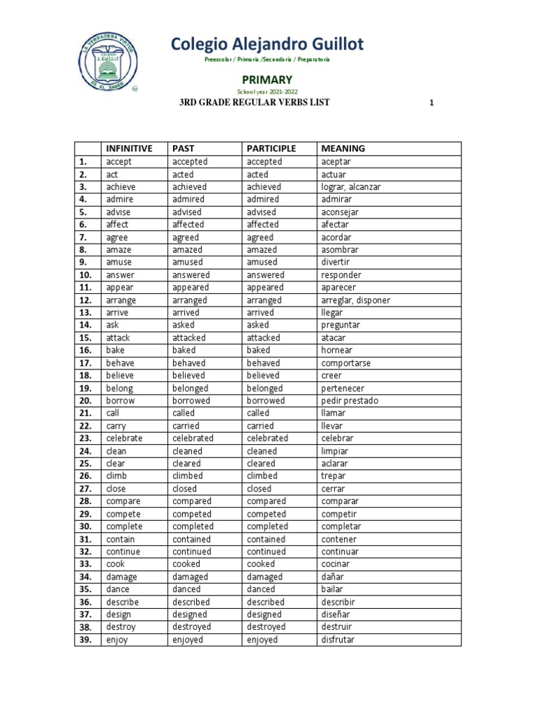 3rd Grade Regular Verbs List | PDF | Linguistic Morphology | Languages