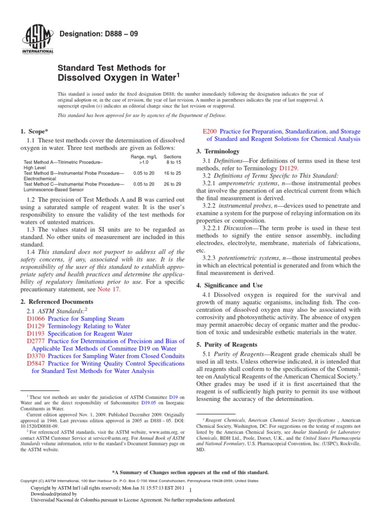 De-29. Astm D 888-09 | PDF | Chemistry | Titration